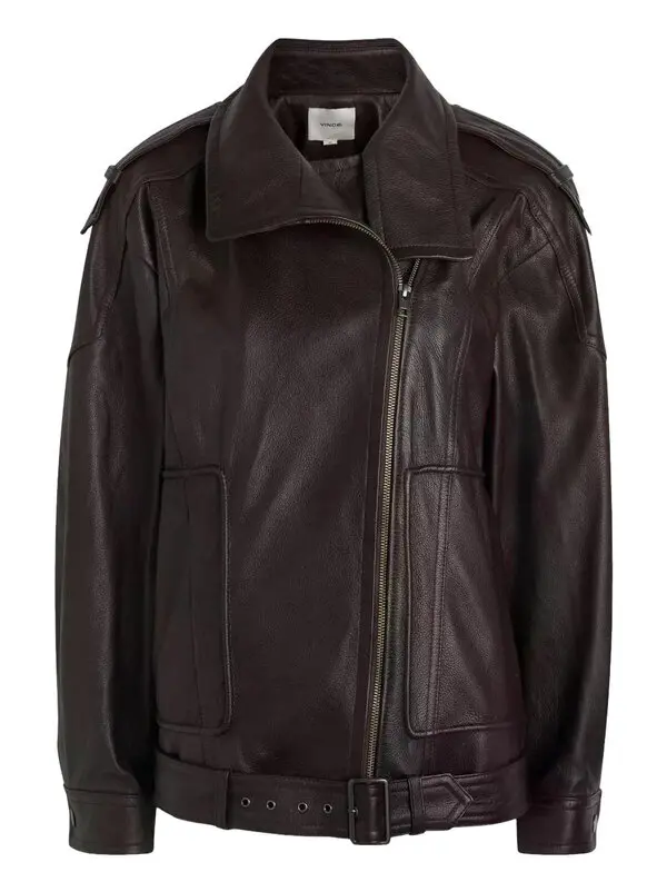 Vince Panelled Grained Leather Jacket - Brown