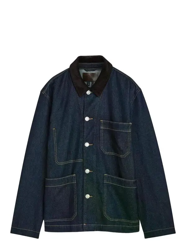 Paige Corduroy-collar Pocket Jacket - Blue