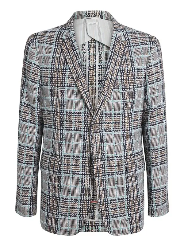 Thom Browne Cotton Tweed Check Blazer - Blue
