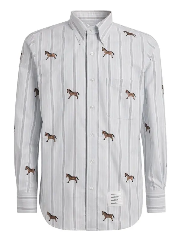 Thom Browne Cotton Embroidered Oxford Shirt - Blue