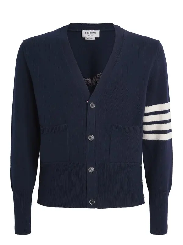 Thom Browne Virgin Wool 4-bar Stripe Cardigan - Navy