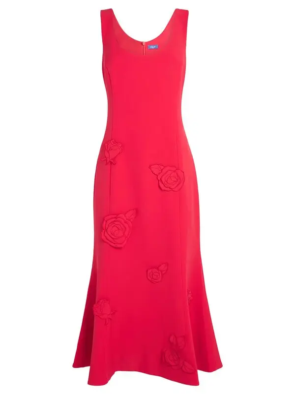 LEO LIN Appliqué Emily Midi Dress - Red