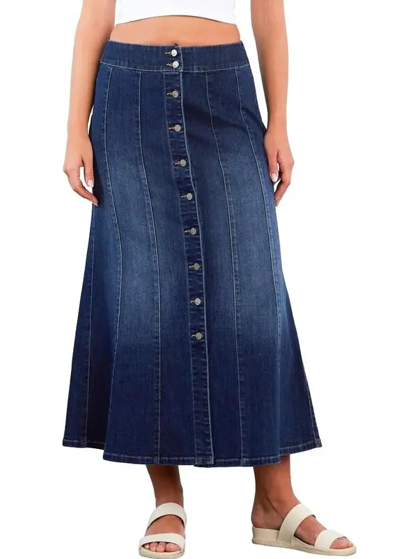 WASH LAB DENIM Stretch Denim Maxi Skirt - Soft Blue