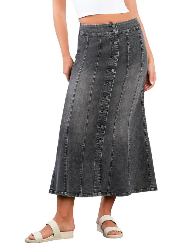 WASH LAB DENIM Stretch Denim Maxi Skirt - Soft Grey