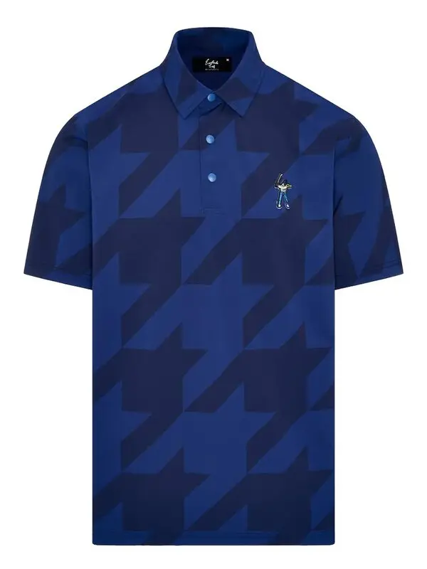 EASTSIDE GOLF Snap Placket Performance Golf Polo - Blue Void Houndstooth