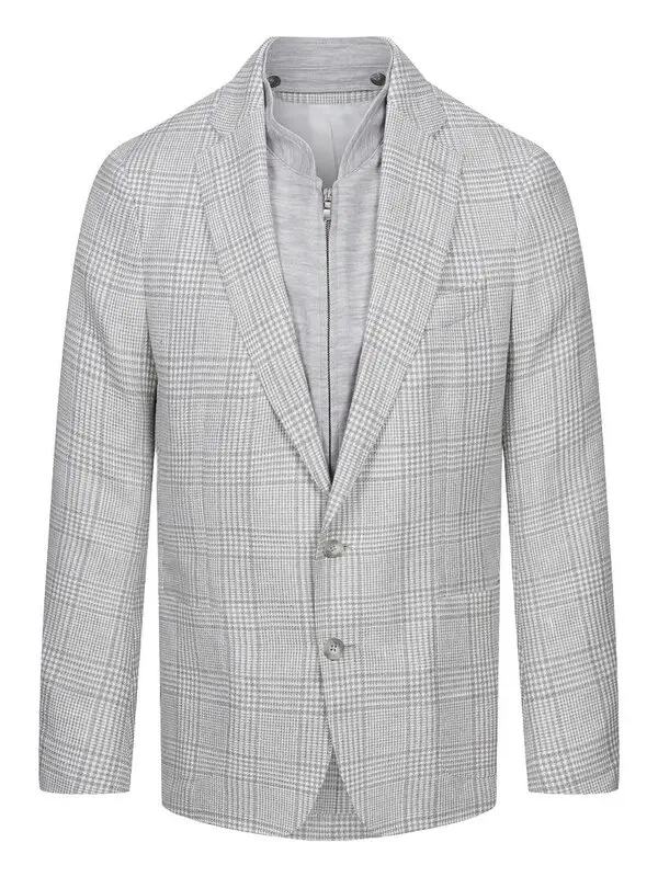 EMANUEL BERG Glen Check Knit Sport Coat With Removable Zip Bib - Medium Grey
