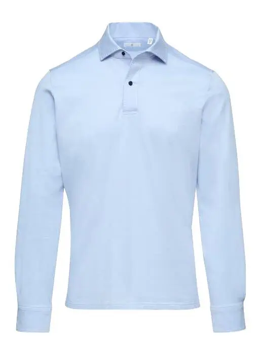 EMANUEL BERG Jacquard Luxe Long Sleeve Polo - Light Pastel Blue