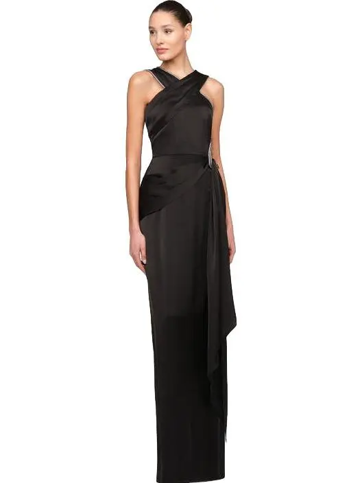 Theia Cressida Halter Column Gown - Black