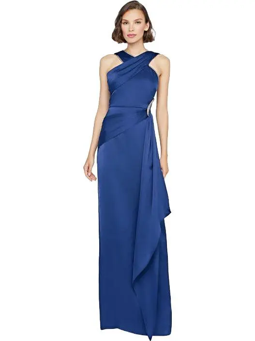 Theia Cressida Halter Column Gown - Maritime Blue