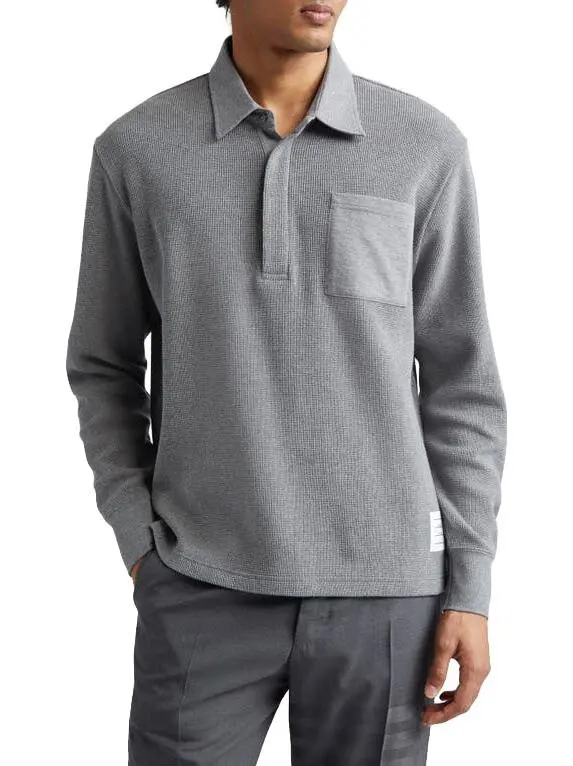 Thom Browne Waffle Knit Rugby Polo - Med Grey