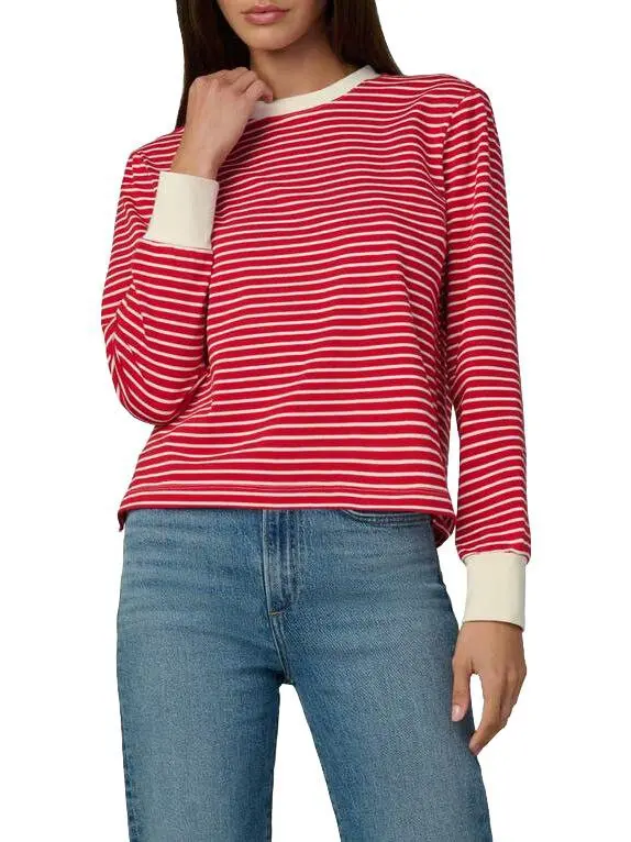 Joe's Jeans Stripe Long Sleeve T-shirt - Cherry Red/ecru St