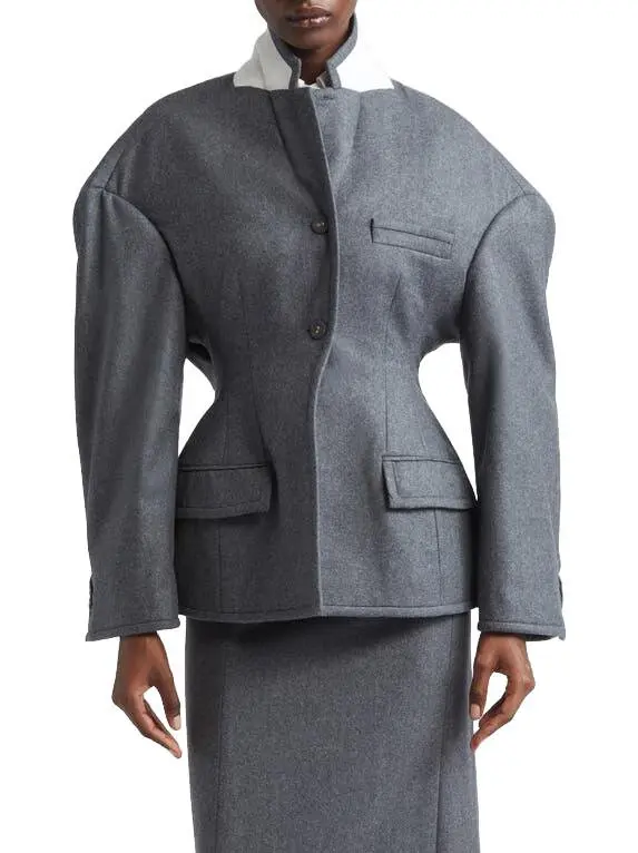Thom Browne Nipped Waist Wool Coat - Dark Grey