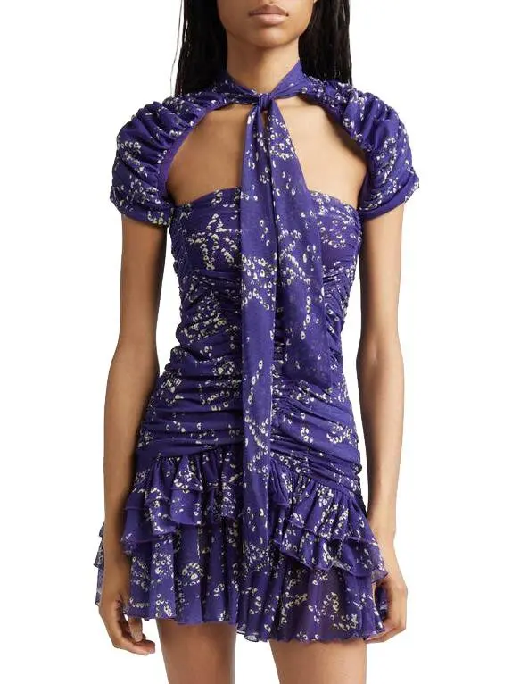 SIEDRES Fiora Floral Ruched Cutout Top - Purple