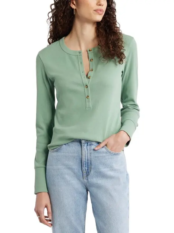 Caslon Rib Henley - Green Hedge