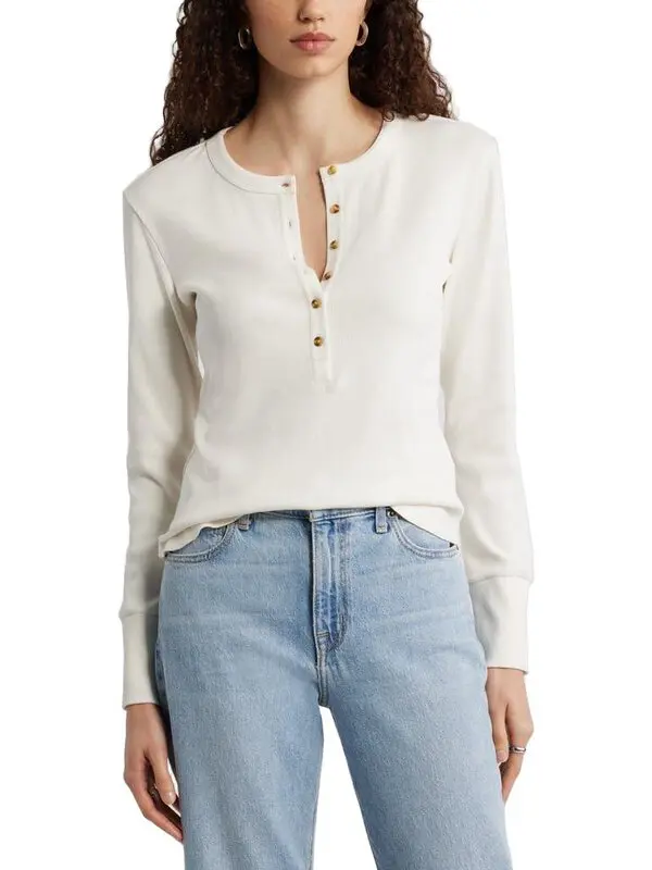 Caslon Rib Henley - Ivory Pristine