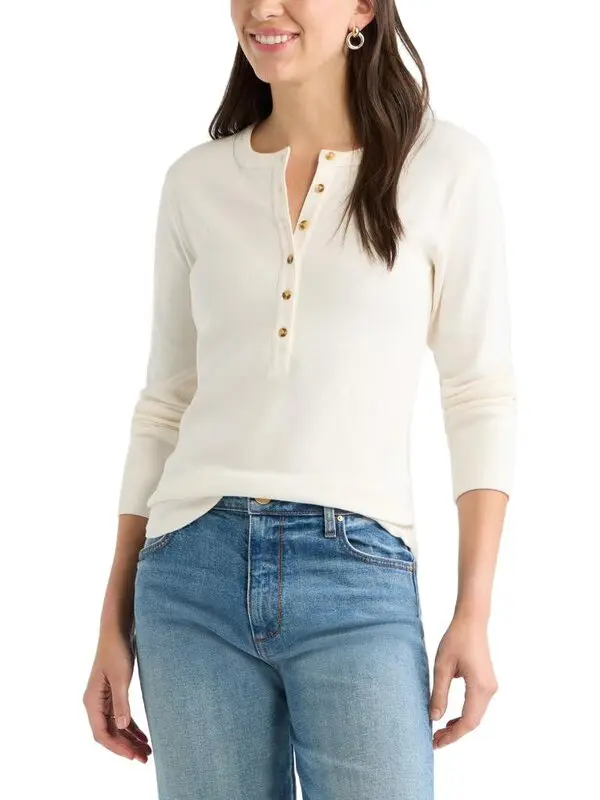 Caslon Rib Henley - Ivory Pristine