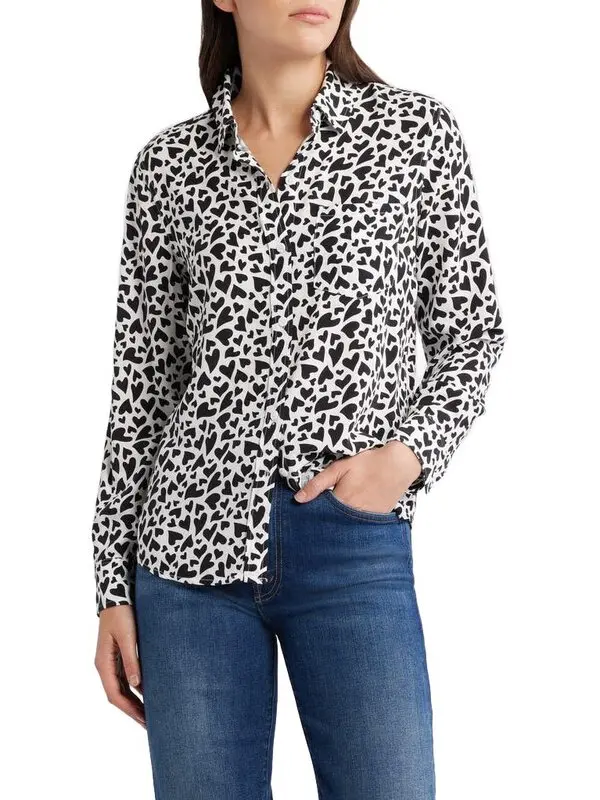 Rails Kathryn Heart Print Shirt - Ivory Amore