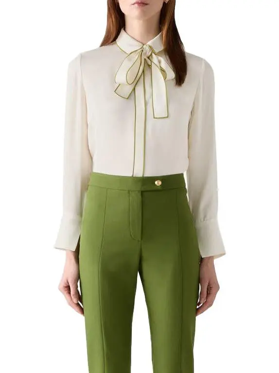 LK BENNETT Elisa Tie Neck Crepe Shirt - White