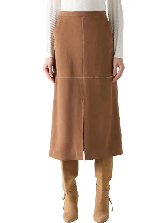 LK BENNETT Lancy Faux Suede Midi Skirt - Brown