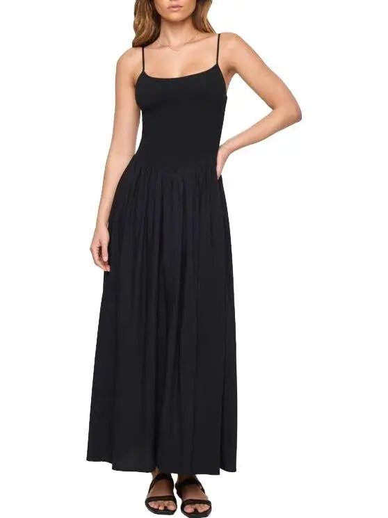 L*Space Cotton Maxi Cover-up Dress With Smocked Bodice - Black