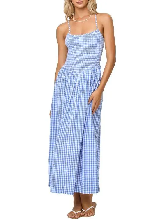 L*Space Cotton Maxi Cover-up Dress With Smocked Bodice - Morning Gingham