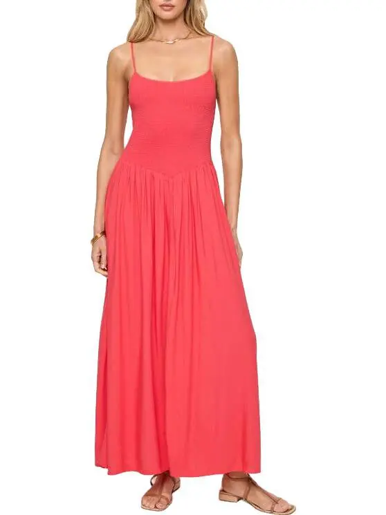 L*Space Cotton Maxi Cover-up Dress With Smocked Bodice - Pout