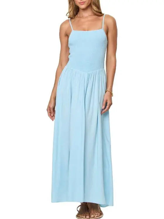 L*Space Cotton Maxi Cover-up Dress With Smocked Bodice - Tourmaline