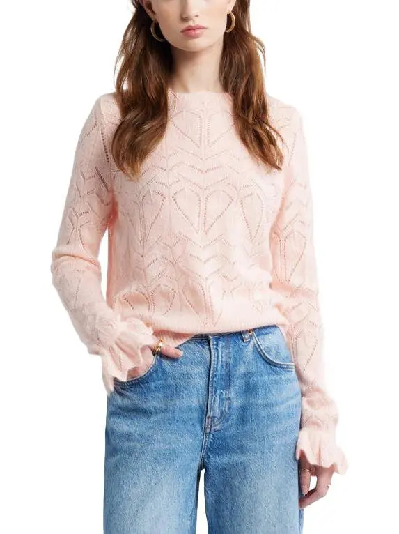 Treasure & Bond Pointelle Scallop Neck Sweater - Pink Lotus