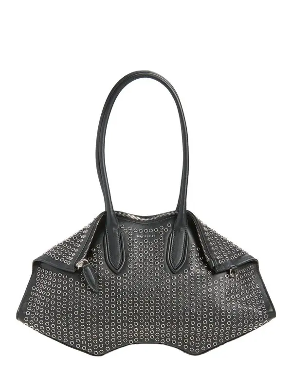 Alexander McQueen Manta Grommet Leather Handbag - Black/silver