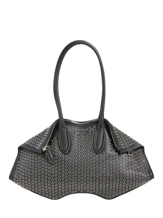 Alexander McQueen Manta Grommet Leather Handbag - Black/silver