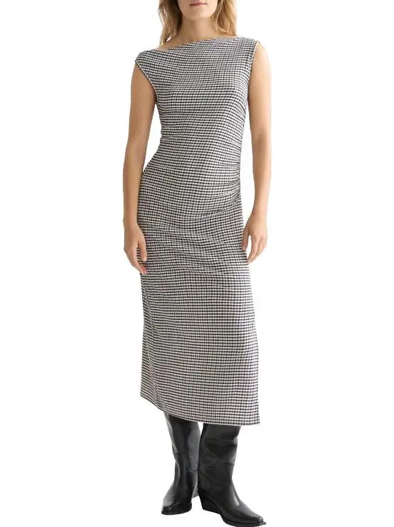 Scotch & Soda Asymmetric Neck Gingham Dress - Meteorite