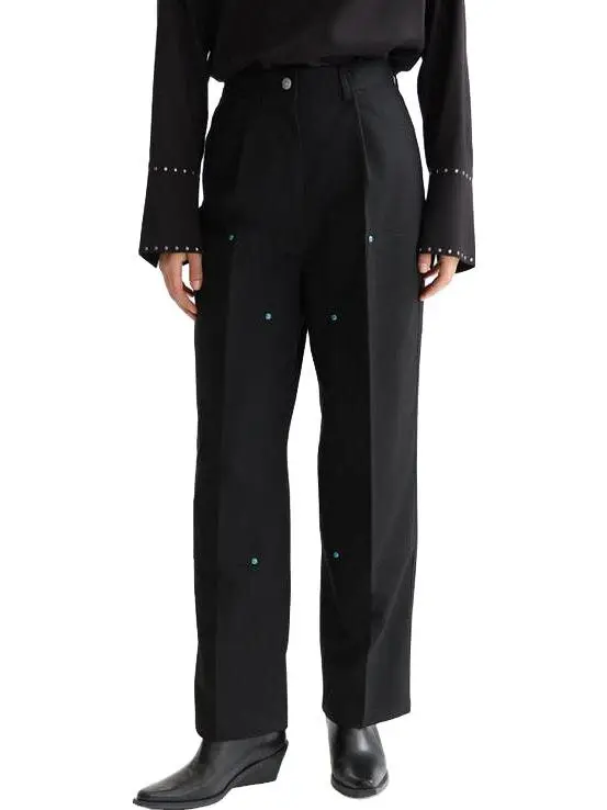 Scotch & Soda Studded High Waist Wide Leg Trousers - Meteorite