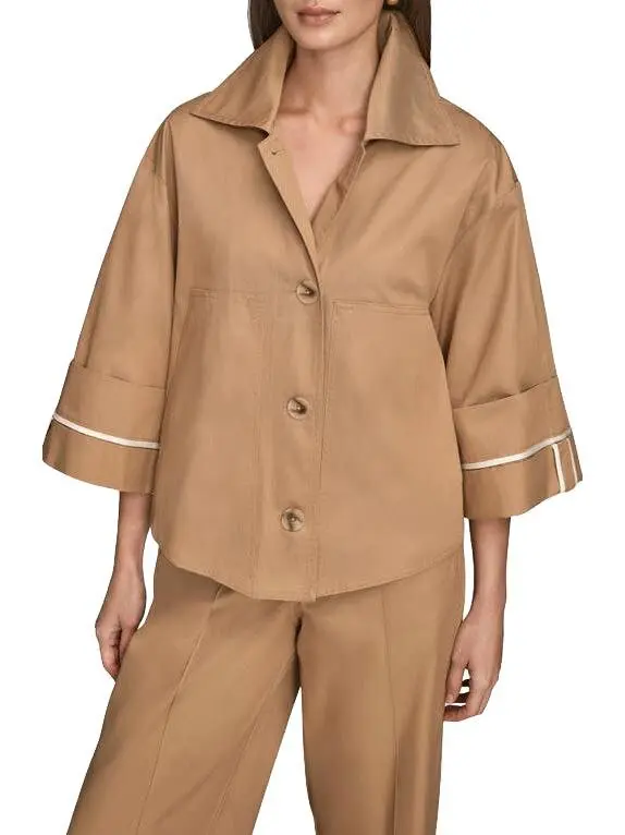 Donna Karan New York Cotton Twill Button-front Jacket - Fawn