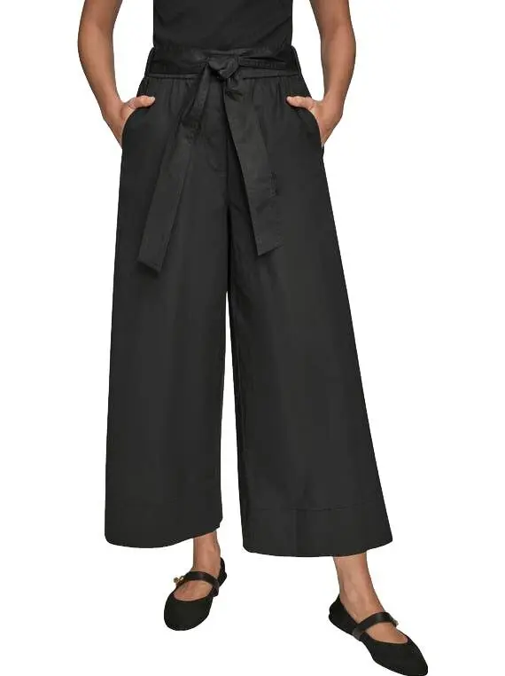 Donna Karan New York Mid-rise Wide-leg Cropped Stretch Cotton Pants - Black