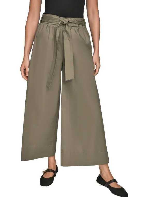 Donna Karan New York Mid-rise Wide-leg Cropped Stretch Cotton Pants - Khaki Gree