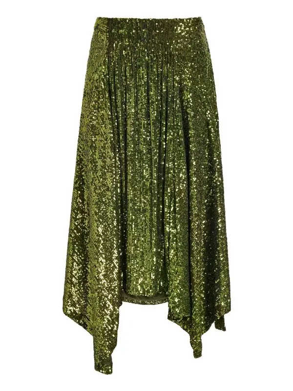 Rabanne Sequined Midi Asymmetric Skirt - Green