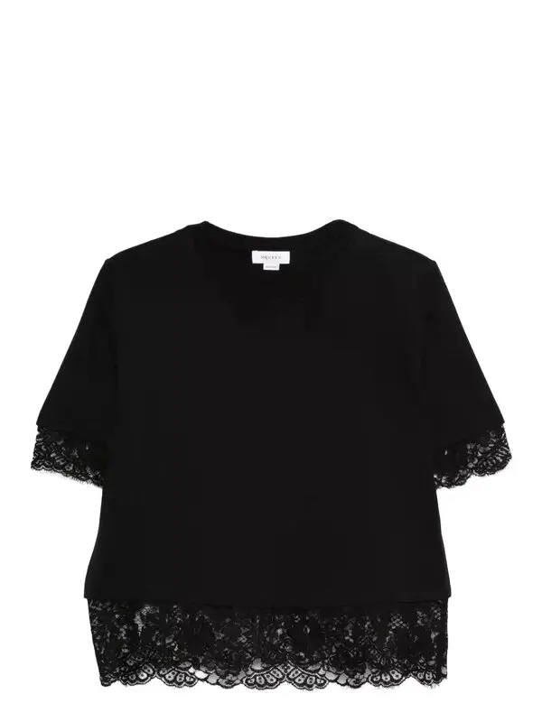 Alexander McQueen Lace-trimmed Short-sleeve T-shirt - Black