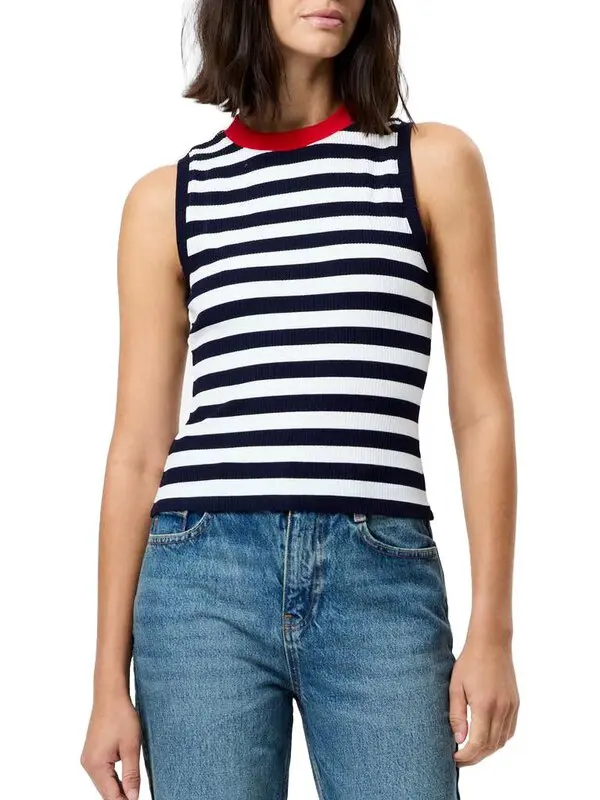 French Connection Esmae Stripe Rib Sleeveless Top - Marine-white