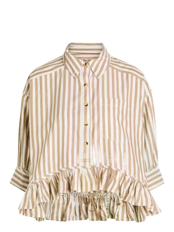 Free People Bailey Ruffled Striped Shirt - Brown