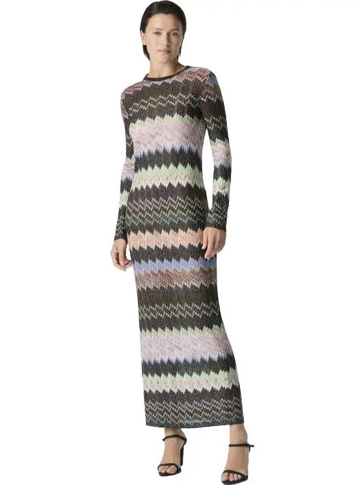 Missoni Long Sleeve Viscose Lamé Snake Motif Maxi Dress - Multicoloured