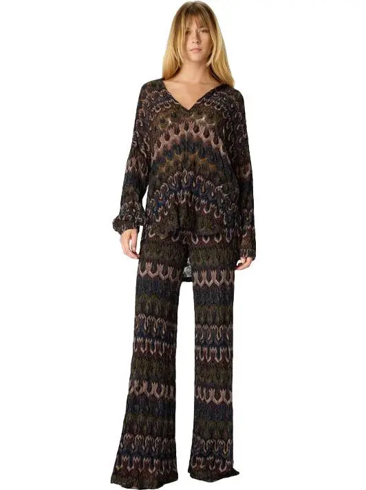 Missoni Viscose Lamé Arabesque Motif Palazzo Pants - Brown