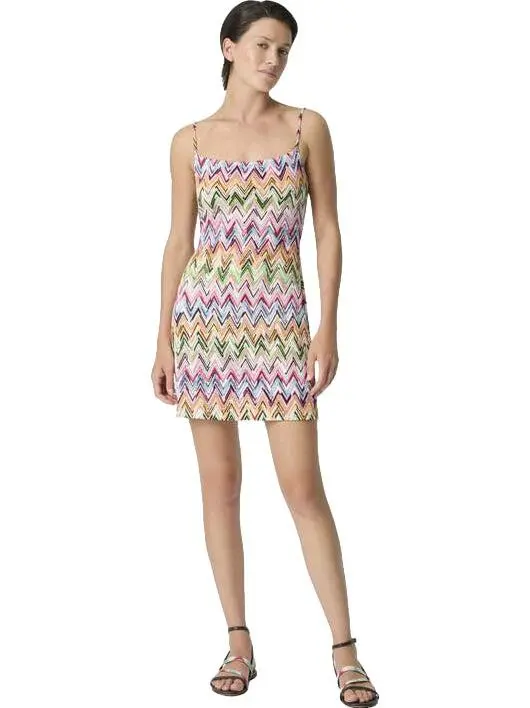 Missoni Mini Dress In Stretch Viscose With Lace And Zigzag Motif - Multicoloured