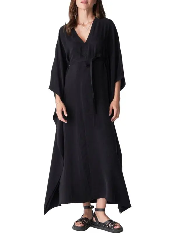 OCEAN+MAIN Belted Cupro Caftan - Black