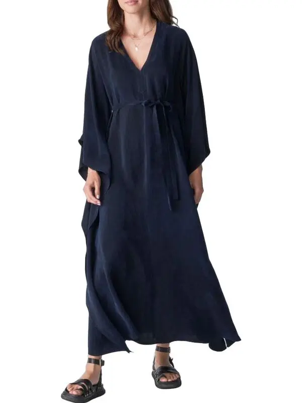 OCEAN+MAIN Belted Cupro Caftan - Navy