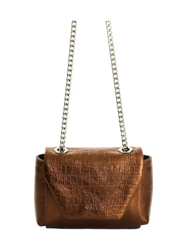 VELEZ Leather Crossbody Bag With Chain - Bronze
