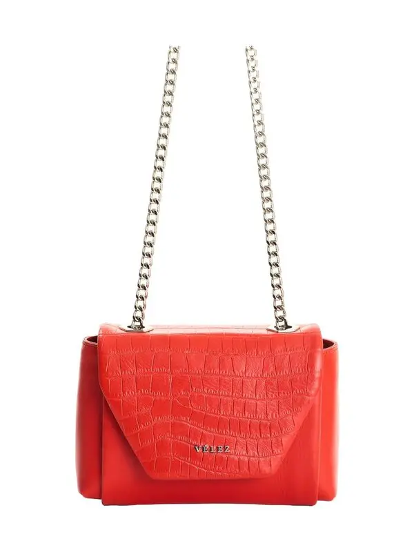 VELEZ Leather Crossbody Bag With Chain - Red