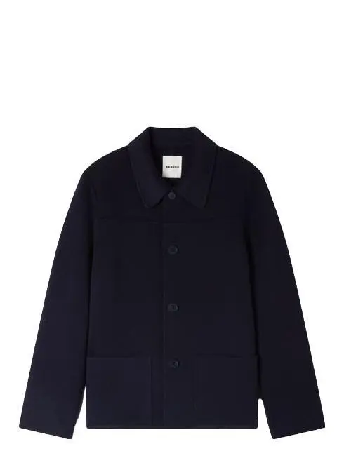 Sandro Wool Worker Jacket With Patch Pockets - Navy Blue