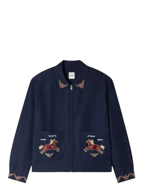 Sandro Embroidered Wing Collar Zip-up Jacket - Navy Blue