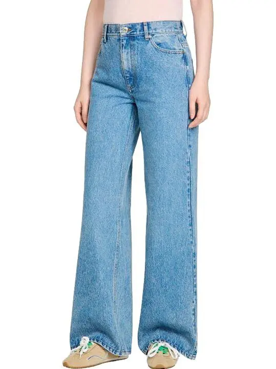 Sandro Faded High-waisted Wide-leg Jeans - Blue Jean