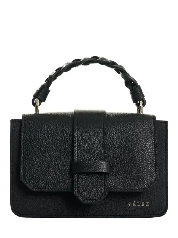 VELEZ Leather Crossbody Bag With Woven Handle - Black